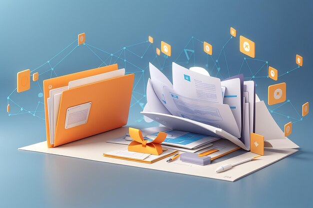 Premium Ai Image 3d File Transfer Of Document In Folder File Transfer Encrypted Form