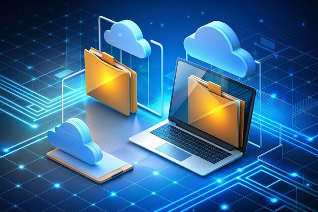 Premium Photo | 3D File transfer illustration Files transferred encrypted form Two folder with ...