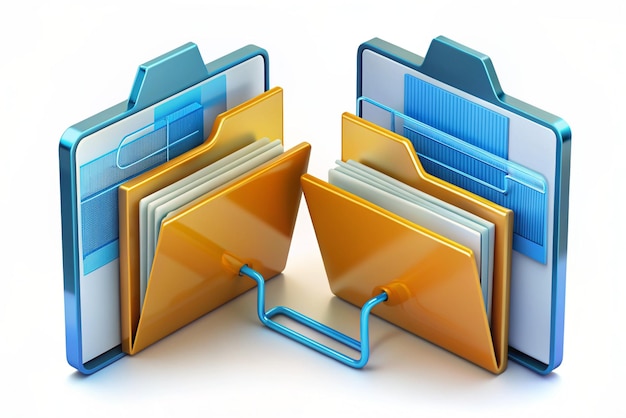 3D File transfer illustration Files transferred encrypted form Two folder with document and ...