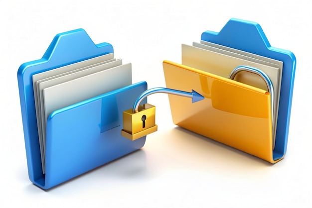 3d File Transfer Illustration Files Transferred Encrypted Form Two Folder With Document And