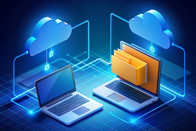 Premium Photo 3d File Transfer Illustration Files Transferred Encrypted Form Two Folder With