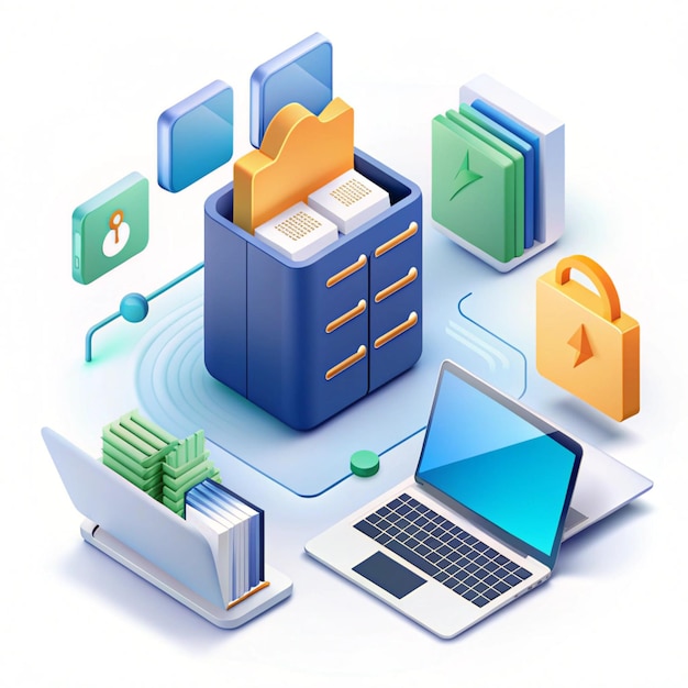 3D File transfer illustration Files transferred encrypted form Two folder with document and ...