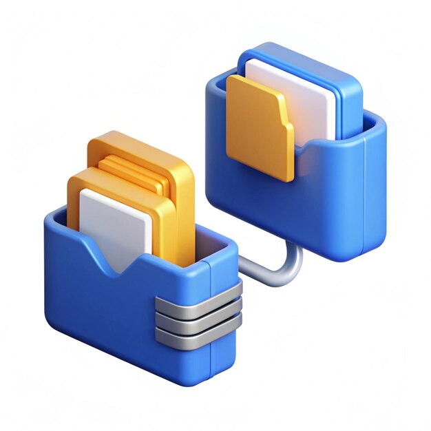 3D File transfer illustration Files transferred encrypted form Two folder with document and ...