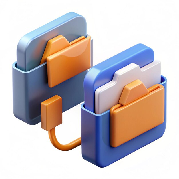 3D File transfer illustration Files transferred encrypted form Two folder with document and ...
