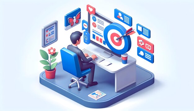 3d Flat icon as Social media expert optimizing ad targeting strategies ... 3d Flat icon as Social media expert optimizing ad targeting strategies ...