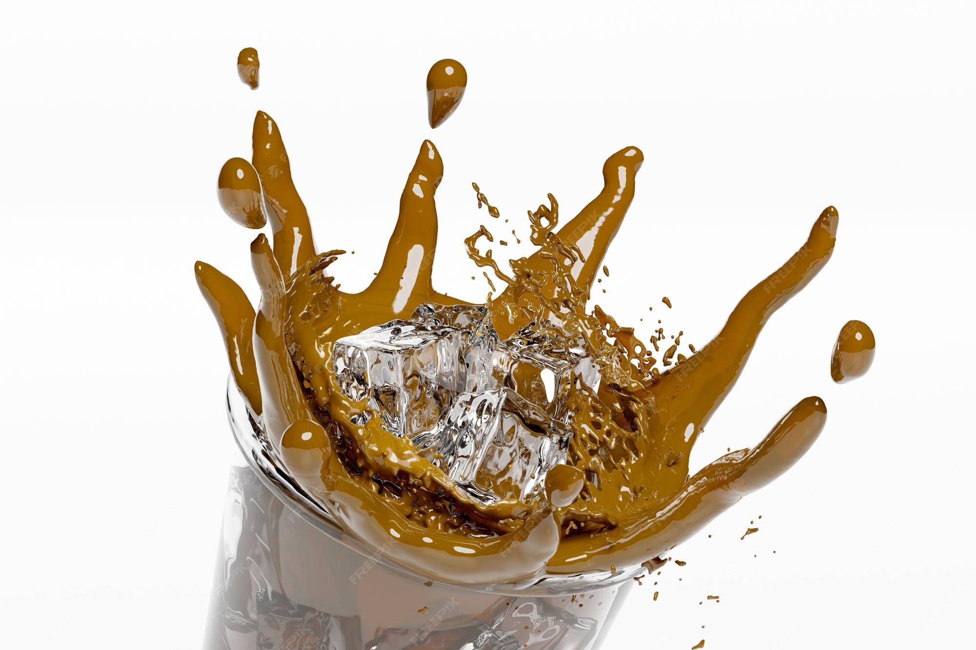 Premium Photo 3d Iced Coffee In A Glass With Coffee Water Splash Ice Cubes Isolated On White