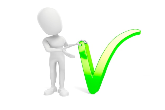 Premium Photo | 3d man and green check element on white background Premium Photo | 3d man and green check element on white background