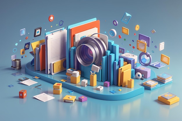 Premium Photo | 3d media data with video and photo gallery library searching image and video ...