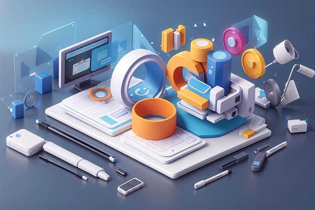 Premium AI Image | 3d media file management concept searching image and ...