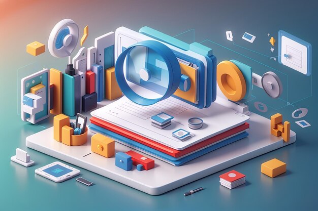 Premium AI Image | 3d media file management concept searching image and ...