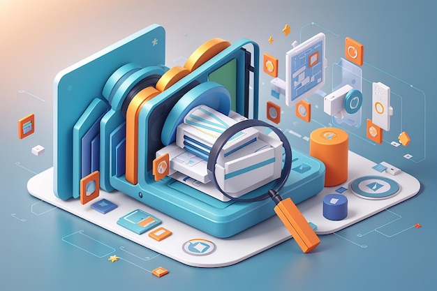 Premium AI Image | 3d media file management concept searching image and ...