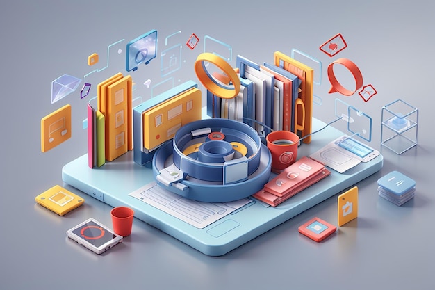 Premium AI Image | 3d media file management concept searching image and ...