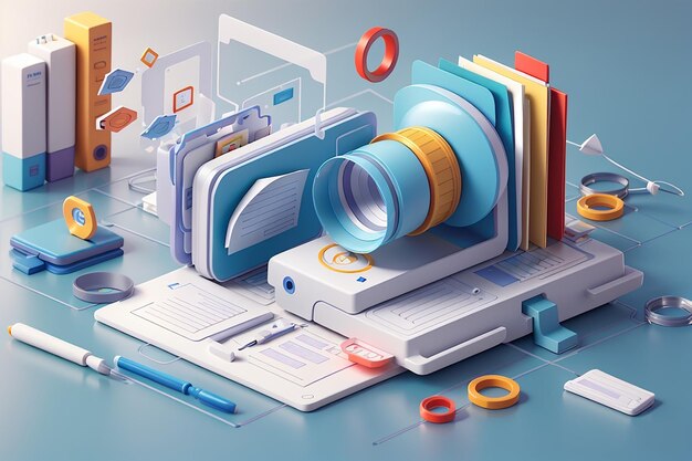 Premium AI Image | 3d media file management concept searching image and ...