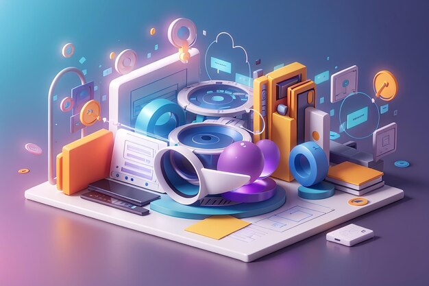 Premium AI Image | 3d media file management concept searching image and ...