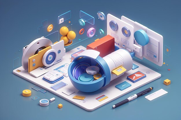 Premium AI Image | 3d media file management concept searching image and ...