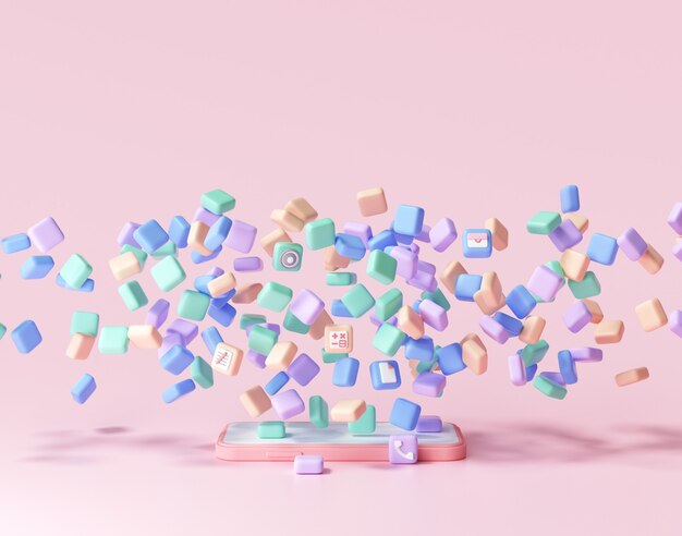 Premium Photo | 3d mobile application development concept. floating applications to the phone ...