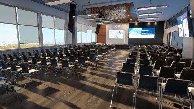 Premium Photo | A 3D model of a business seminar with rows of chairs a ... Premium Photo | A 3D model of a business seminar with rows of chairs a ...