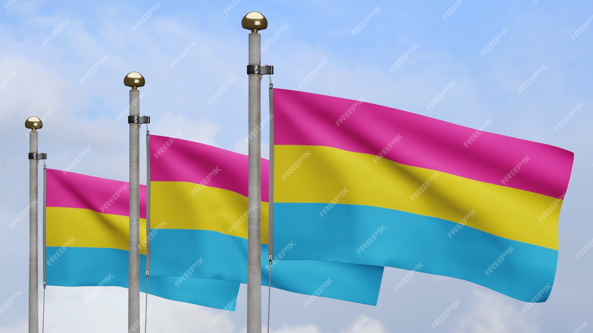 Premium Photo 3d Pansexuality Flag Waving On Wind With Blue Sky