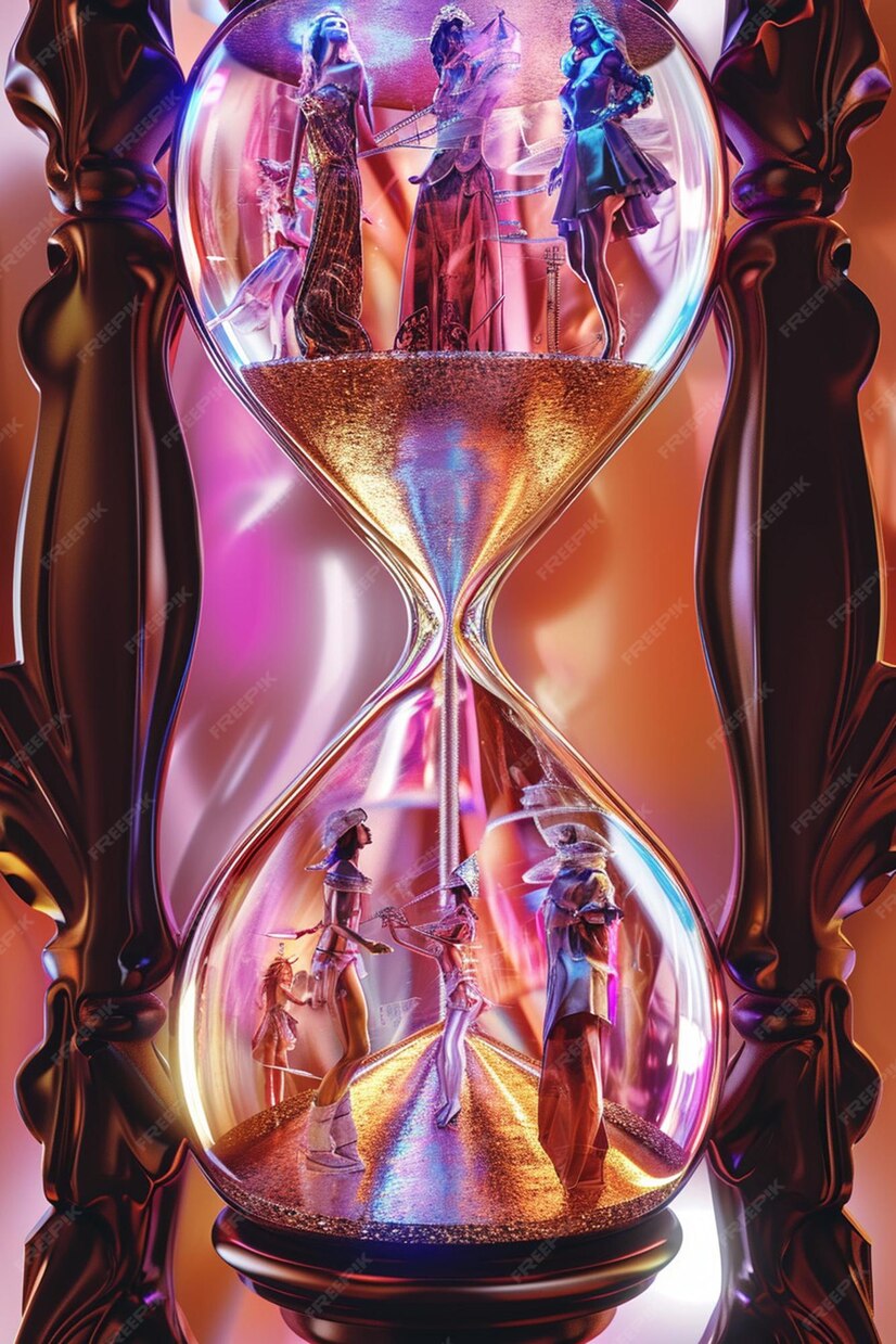 Premium Photo 3d Poster Of A Stylized Hourglass With Women At Different Stages Of Life Inside