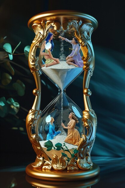3d Poster Of A Stylized Hourglass With Women At Different Stages Of Life Inside Premium Ai