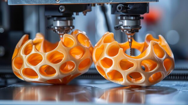 Premium Photo | A 3D printer extruding orange filament to create two ... Premium Photo | A 3D printer extruding orange filament to create two ...