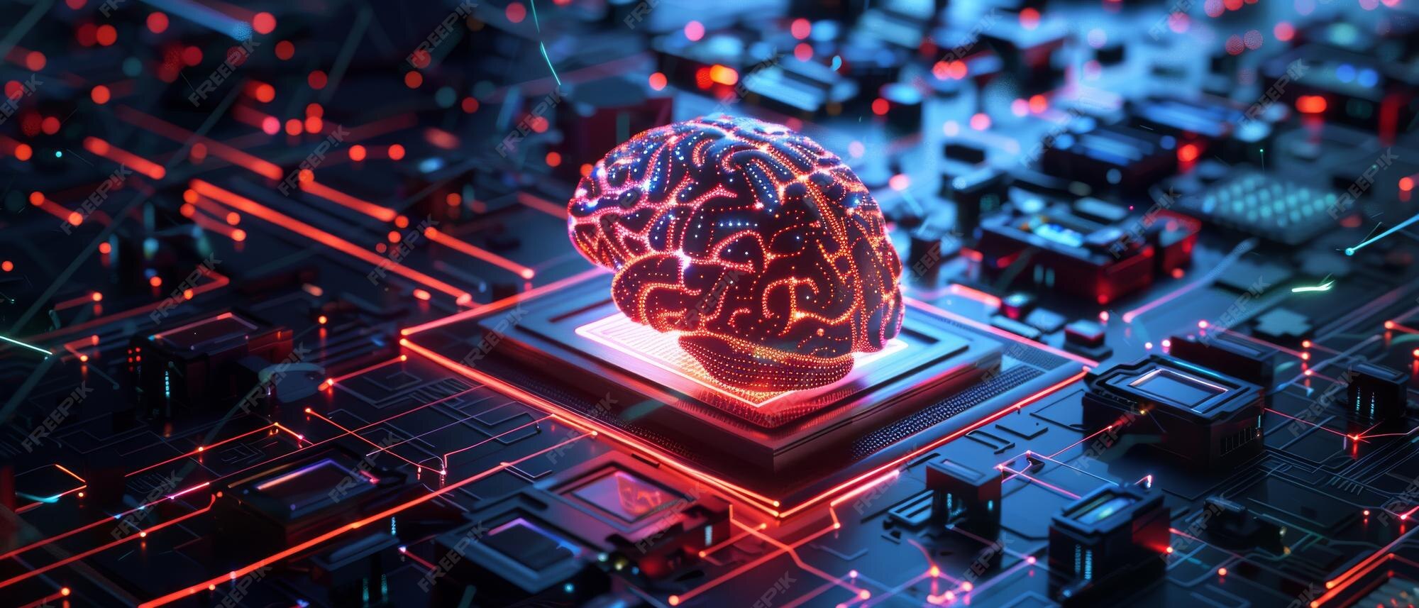 3D Rendering of Circuit Board CPU Processor Microchip Starting Artificial Intelligence ...