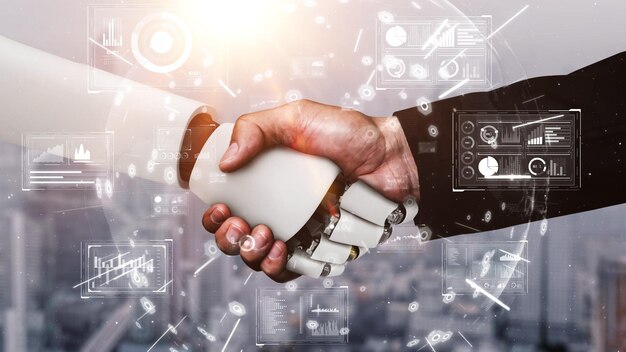 Premium Photo | 3D rendering hominoid robot handshake to collaborate ... Premium Photo | 3D rendering hominoid robot handshake to collaborate ...