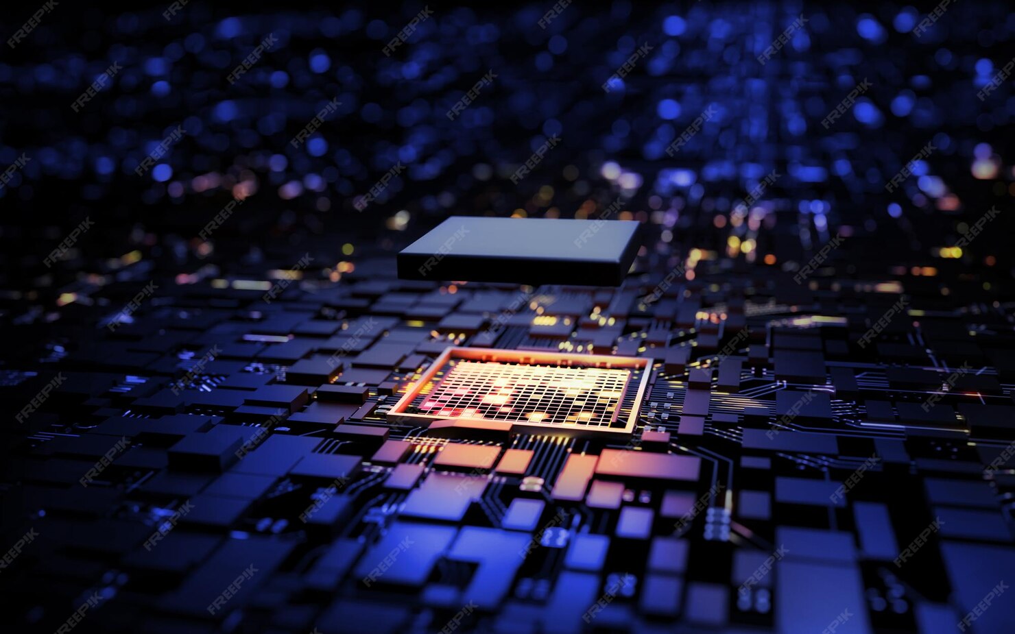 Premium Photo | 3d rendering microprocessor cpu chipset central processor unit on the ...