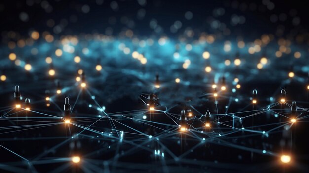 3D rendering of network connection with glowing dots and lines Network concept Generative AI ...