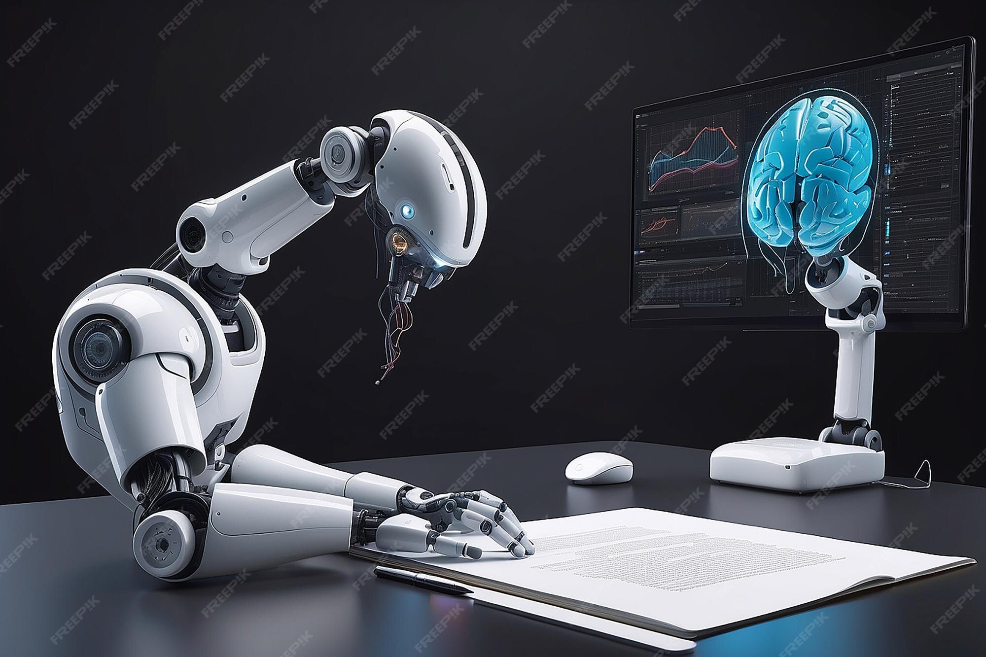Premium Photo | 3d rendering robot arm writing ai brain Premium Photo | 3d rendering robot arm writing ai brain