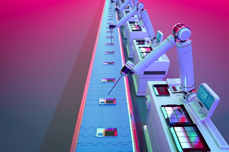 Premium Photo 3d Rendering Robot Assembly Line With Smartphone In