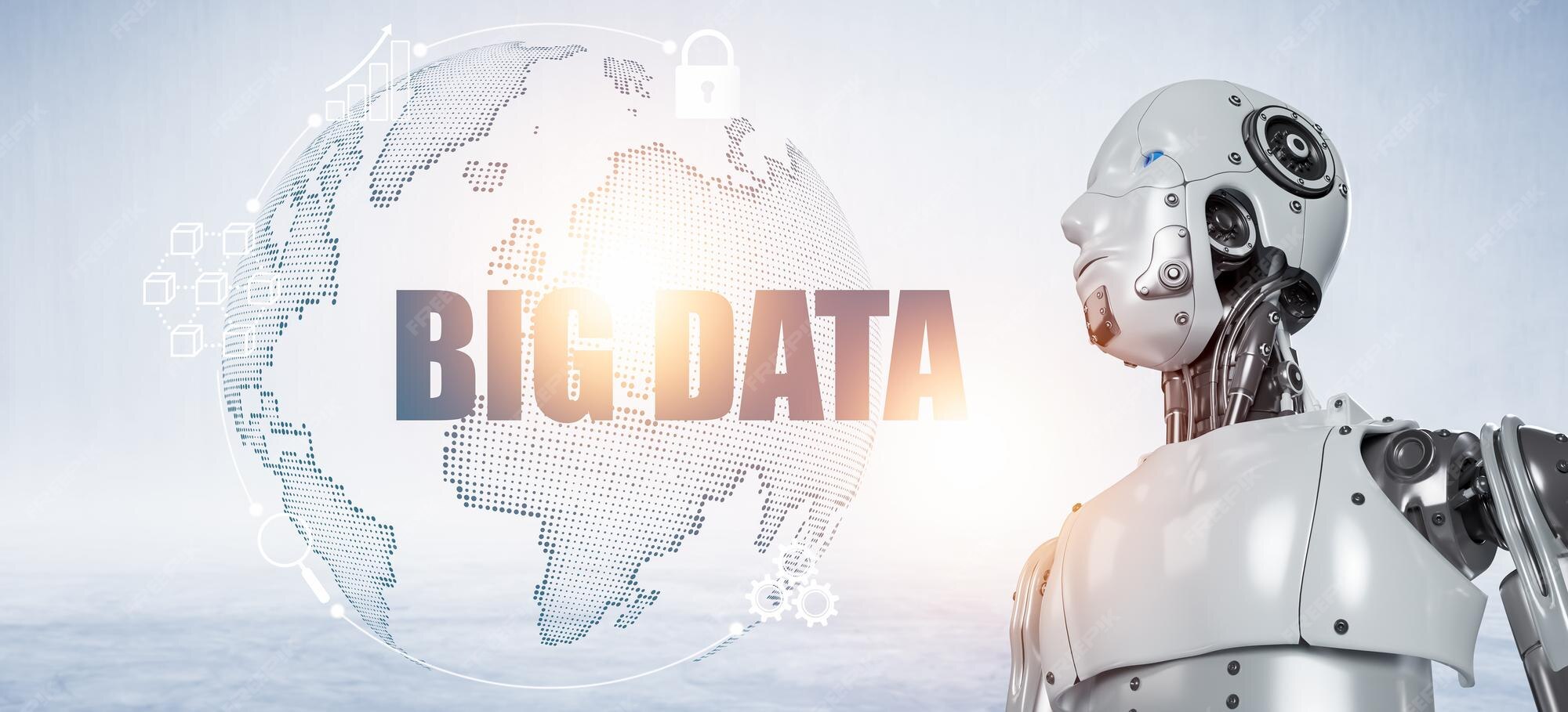 Premium Photo | 3d rendering robots working with virtual displays with big data concept ai big ...