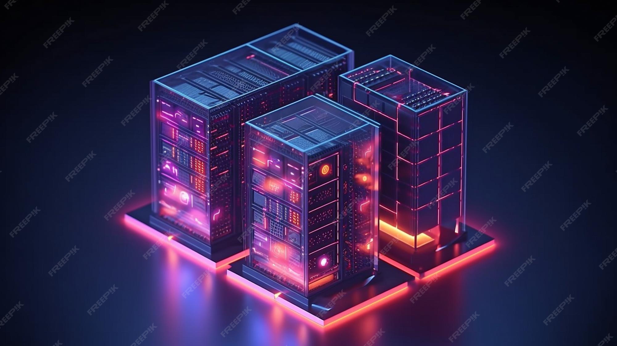 Premium AI Image | 3D rendering of a server room featuring a data ...