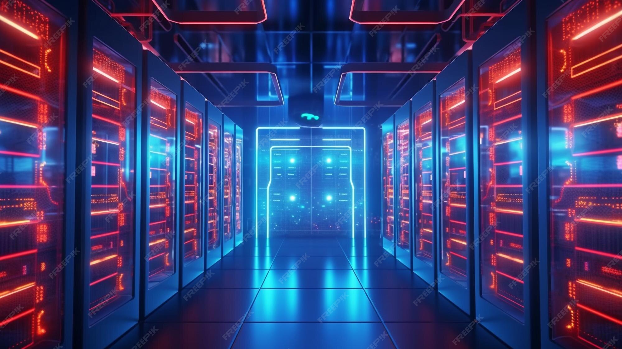 Premium AI Image | 3D rendering of a server room featuring a data ...