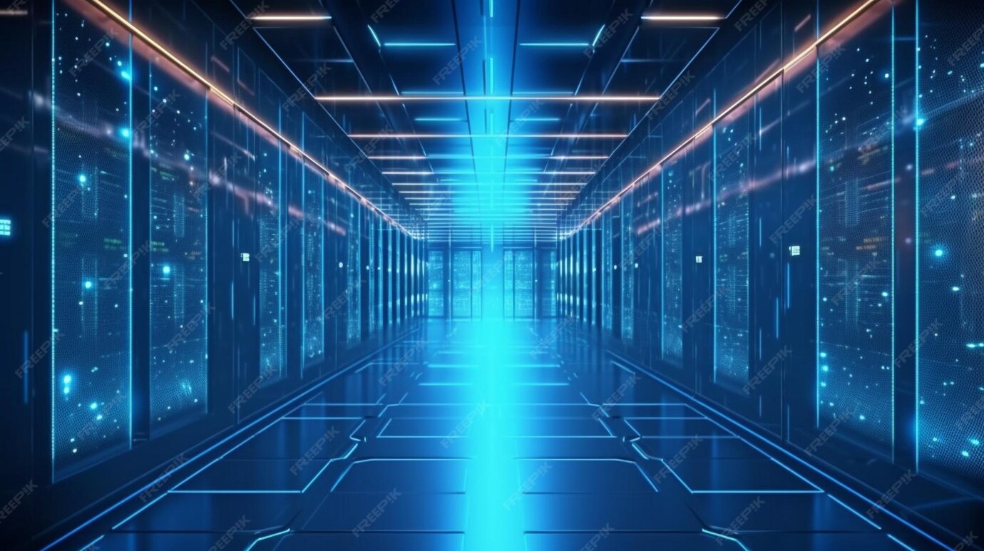 Premium AI Image | 3D rendering of a server room featuring a data ...