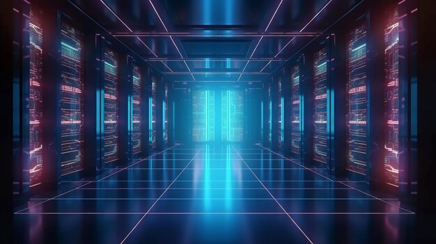 Premium AI Image | 3D rendering of a server room featuring a data design element for nodebased ...