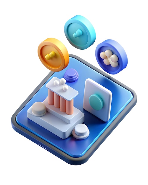 3D tablet icon with holographic AI finance and budget icons on ... 3D tablet icon with holographic AI finance and budget icons on ...