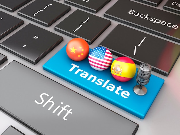 Premium Photo | 3d Translate foreign languages on computer keyboard Premium Photo | 3d Translate foreign languages on computer keyboard