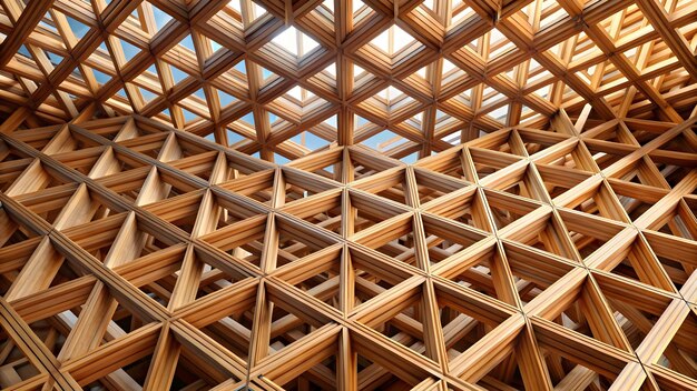 3D wooden lattice with interlocking wooden beams forming a detailed ... 3D wooden lattice with interlocking wooden beams forming a detailed ...