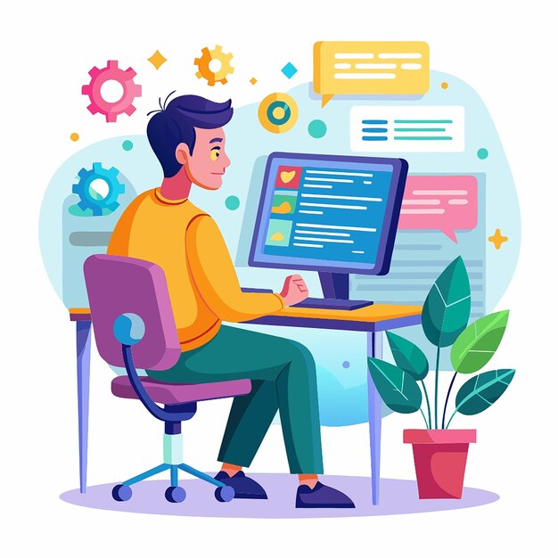 3d Work With Software Man Writes Code At Computer Develops Program Website Or Application