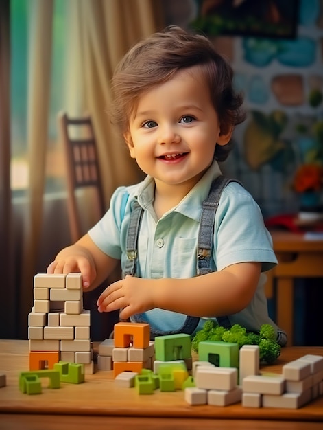 Premium Photo | 4 year old boy sits at the table and plays with a ... Premium Photo | 4 year old boy sits at the table and plays with a ...