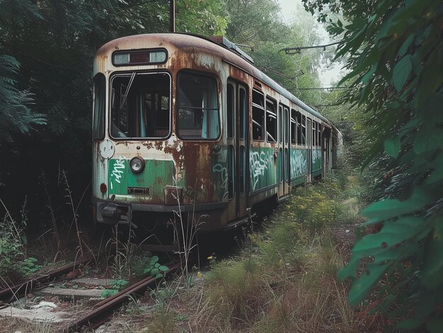 Abandoned Tram in Overgrown Wilderness | Premium AI-generated image Abandoned Tram in Overgrown Wilderness | Premium AI-generated image