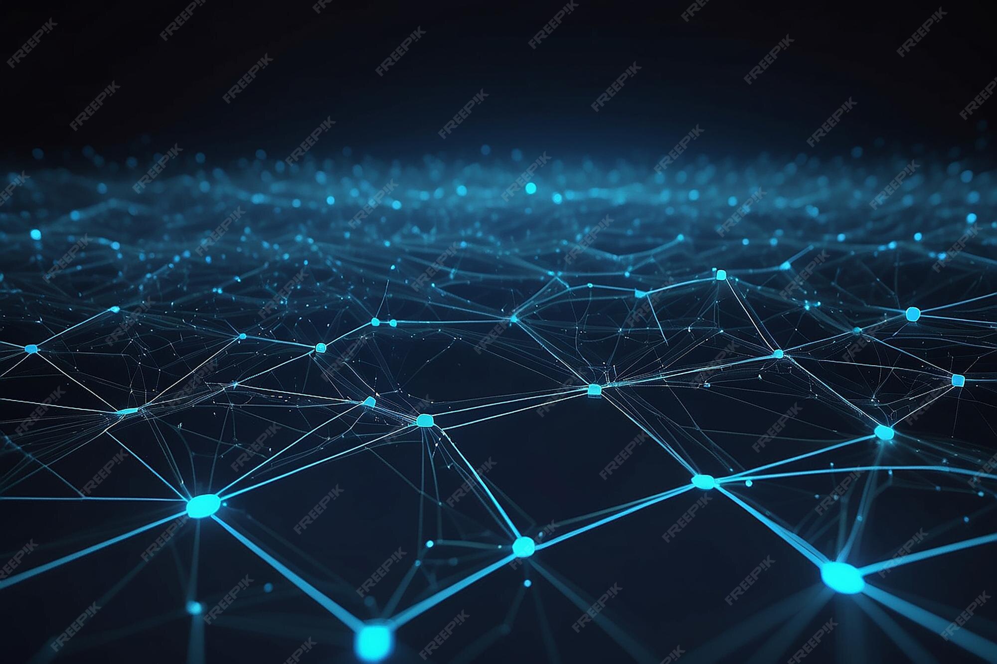 Abstract blue polygon tech network with connect technology background Abstract dots and lines ...