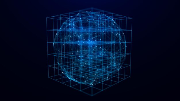 Premium Photo Abstract Blue Scifi Cube With Particle And Line And Sphere Inside Technology