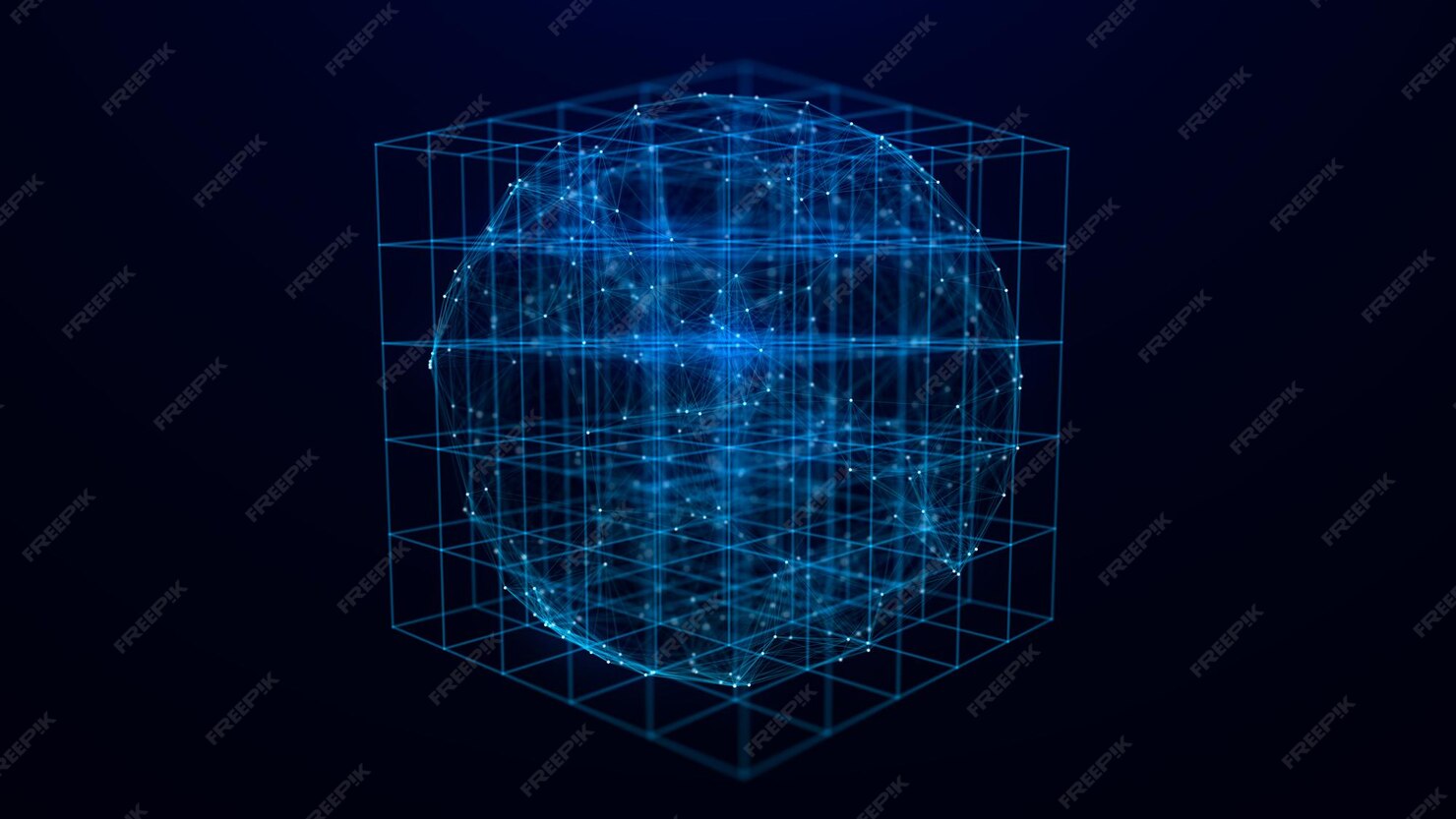 Premium Photo Abstract Blue Scifi Cube With Particle And Line And Sphere Inside Technology
