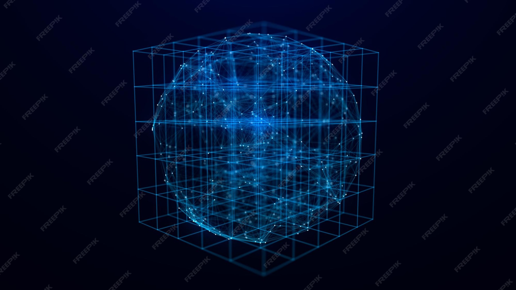 Premium Photo Abstract Blue Scifi Cube With Particle And Line And Sphere Inside Technology