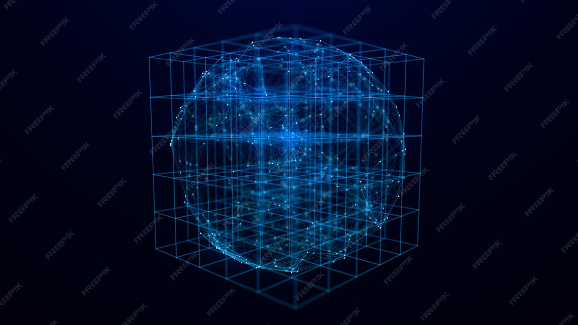 Premium Photo | Abstract blue scifi cube with particle and line and sphere inside technology ...