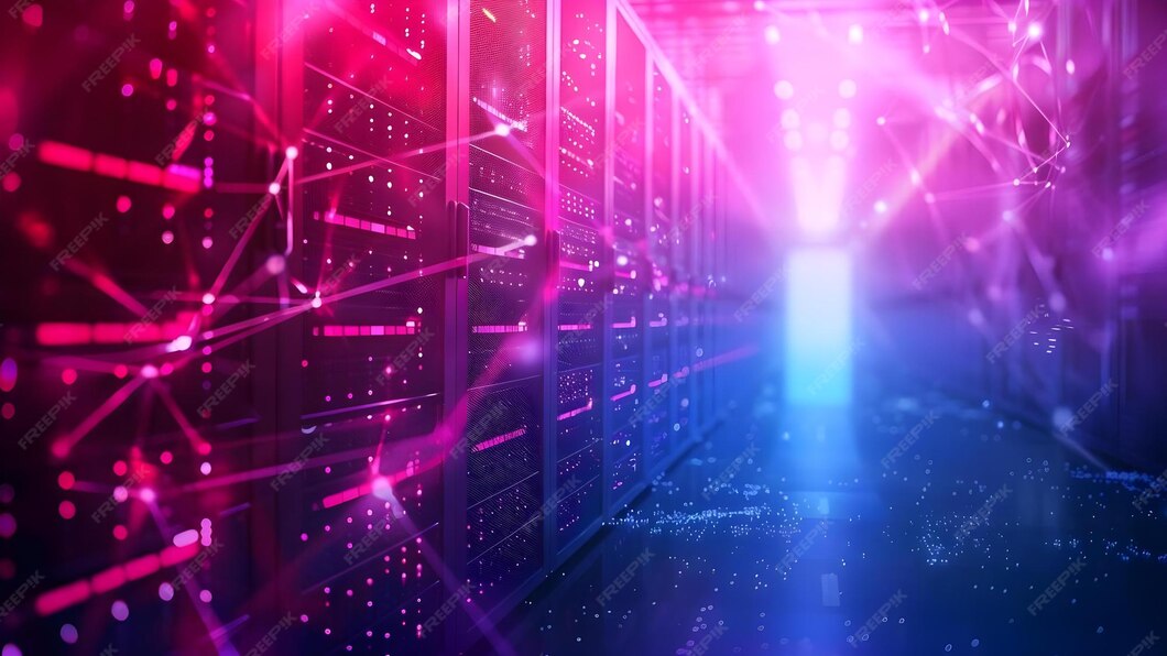 Abstract Data Center Background With Server Racks Cloud Computing And Network Hosting Concept