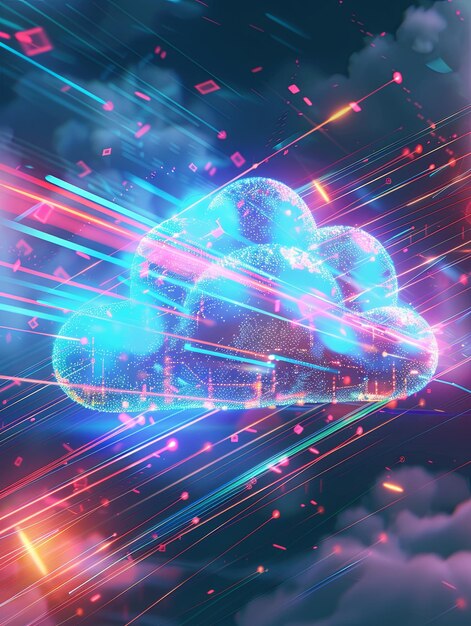 An Abstract Digital Artwork Depicting Cloud Computing With Data Processing And Ai Operations In