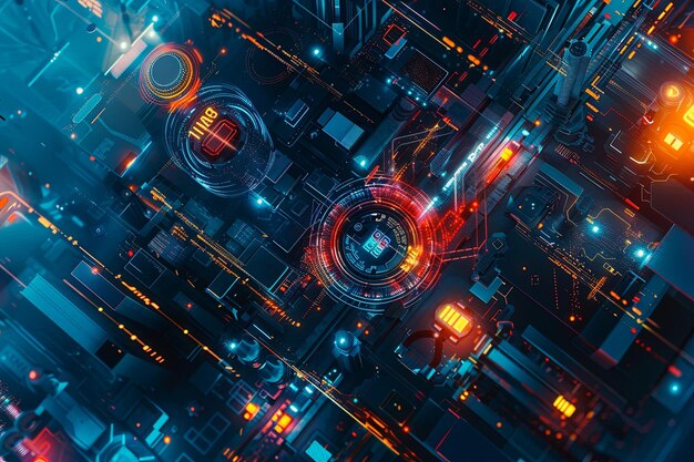 An abstract digital artwork depicting a complex futuristic ... An abstract digital artwork depicting a complex futuristic ...